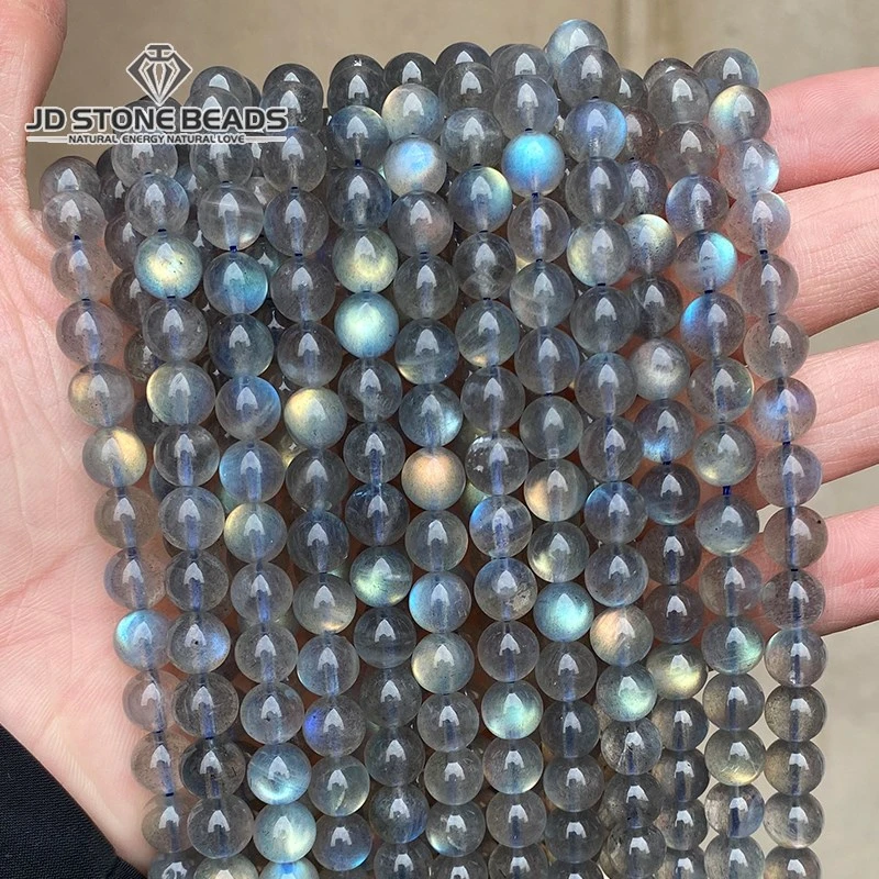 Top Quality Natural Gray Labradorite Stone Beads Round Loose Spacer Gem ...