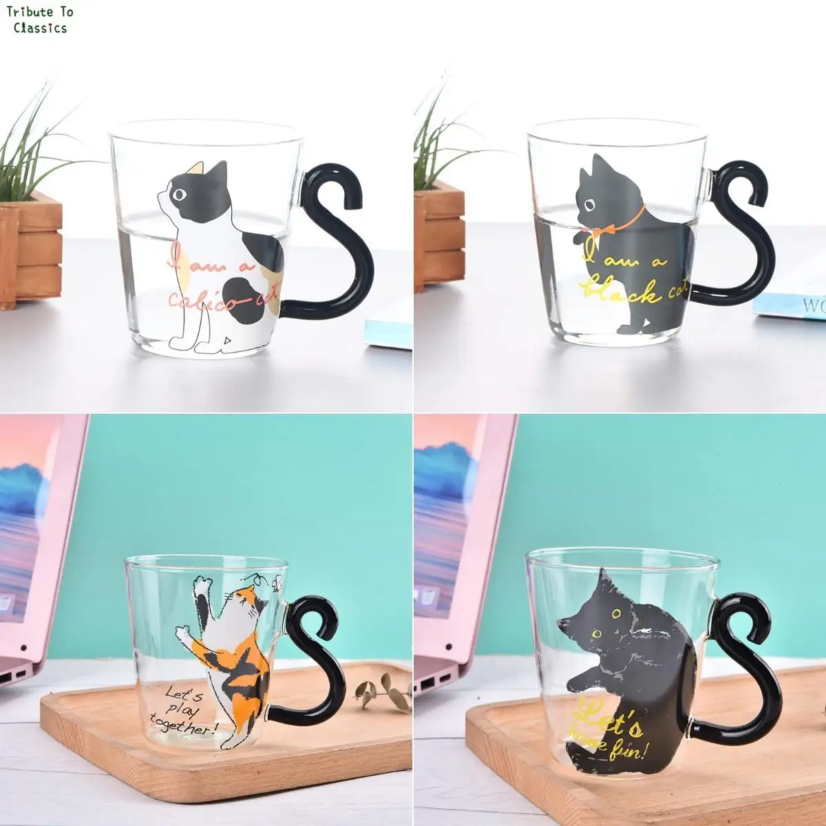 250ML Cute Cat Glass Juice Coffee Cup Milk Tea Coffee Glass Mug Cat ...