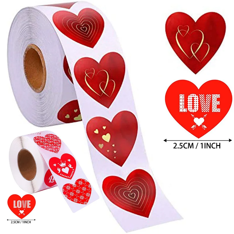 500pcs 1inch Red Love Shaped Stickers Roller Mother's Day Valentine's ...
