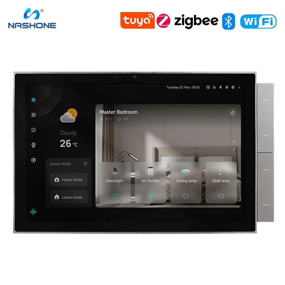 Tuya Smart Home Control Panel Zigbee Gateway Built-In 8 Languages Voice Touchscreen Control HD ...