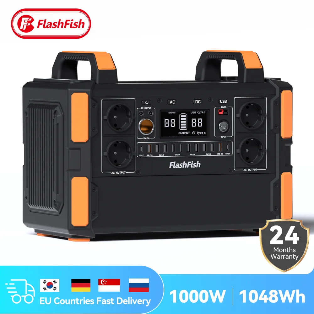 Portable Power Station 1000W Solar Generator 1048Wh/327600mAh LiFePo4 Battery 230V EU AC Outlets ...