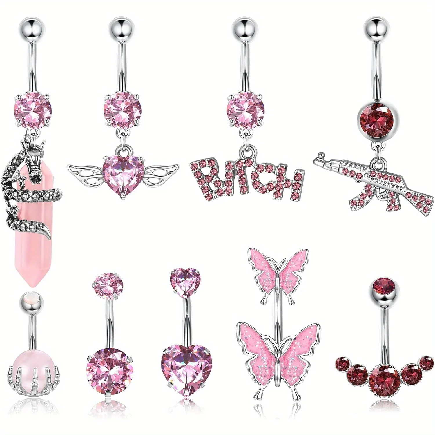 Drperfect-Belly-Piercing-316L-Surgical-Steel-Pink-Color-Dangle-Belly ...
