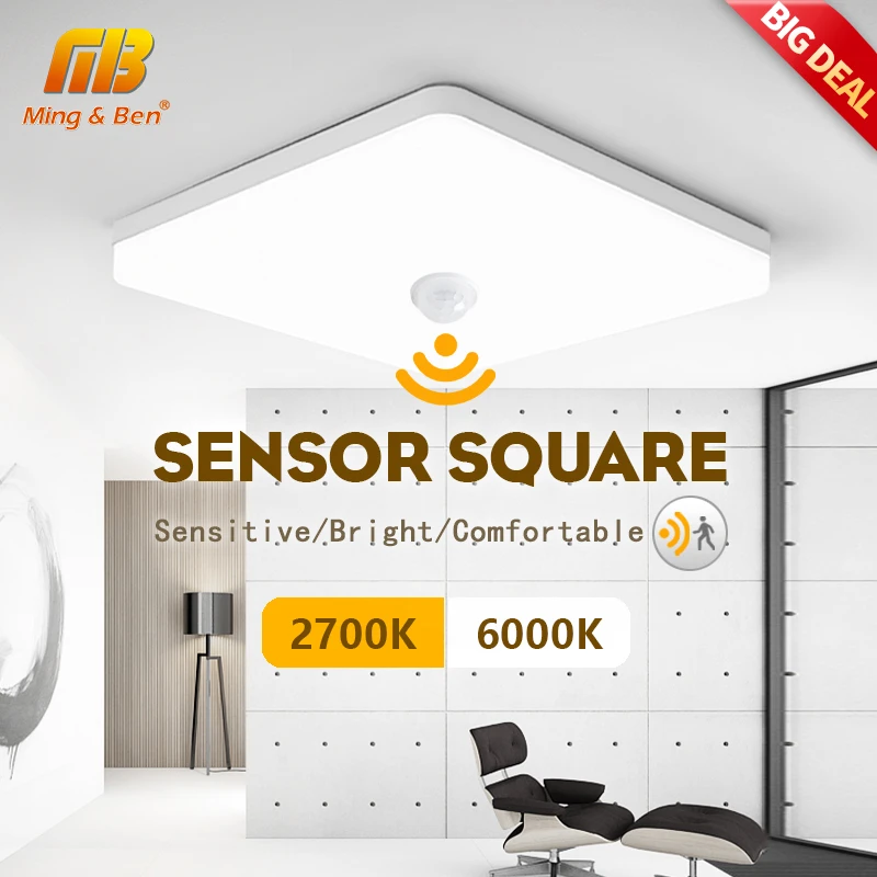 Square Pir Led Ceiling Lights Infrared Motion Sensor 36w 110v 220v ...