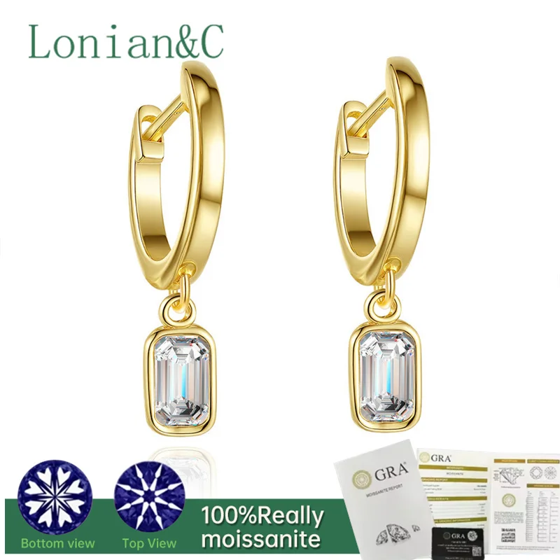 Lonian&C 100% 925 Sterling Silver Emerald Cut Moissanite Earrings 0.5 ...