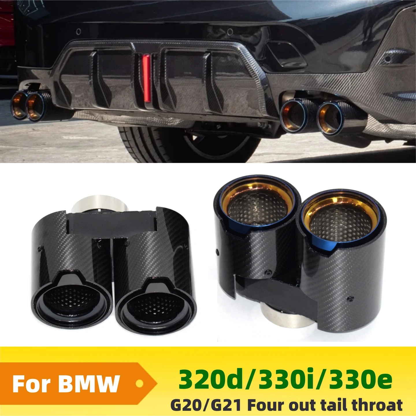 For BMW 3 Series G20 G21 Muffler 320d 330i 330e Exhaust Tailpipe Carbon ...