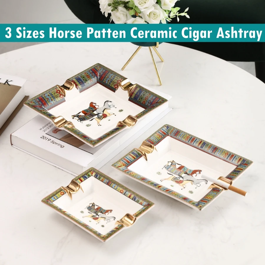 3-Sizes-Handmade-Horse-Patten-Art-Grid-Ceramic-Cigar-Ashtray-Nice ...