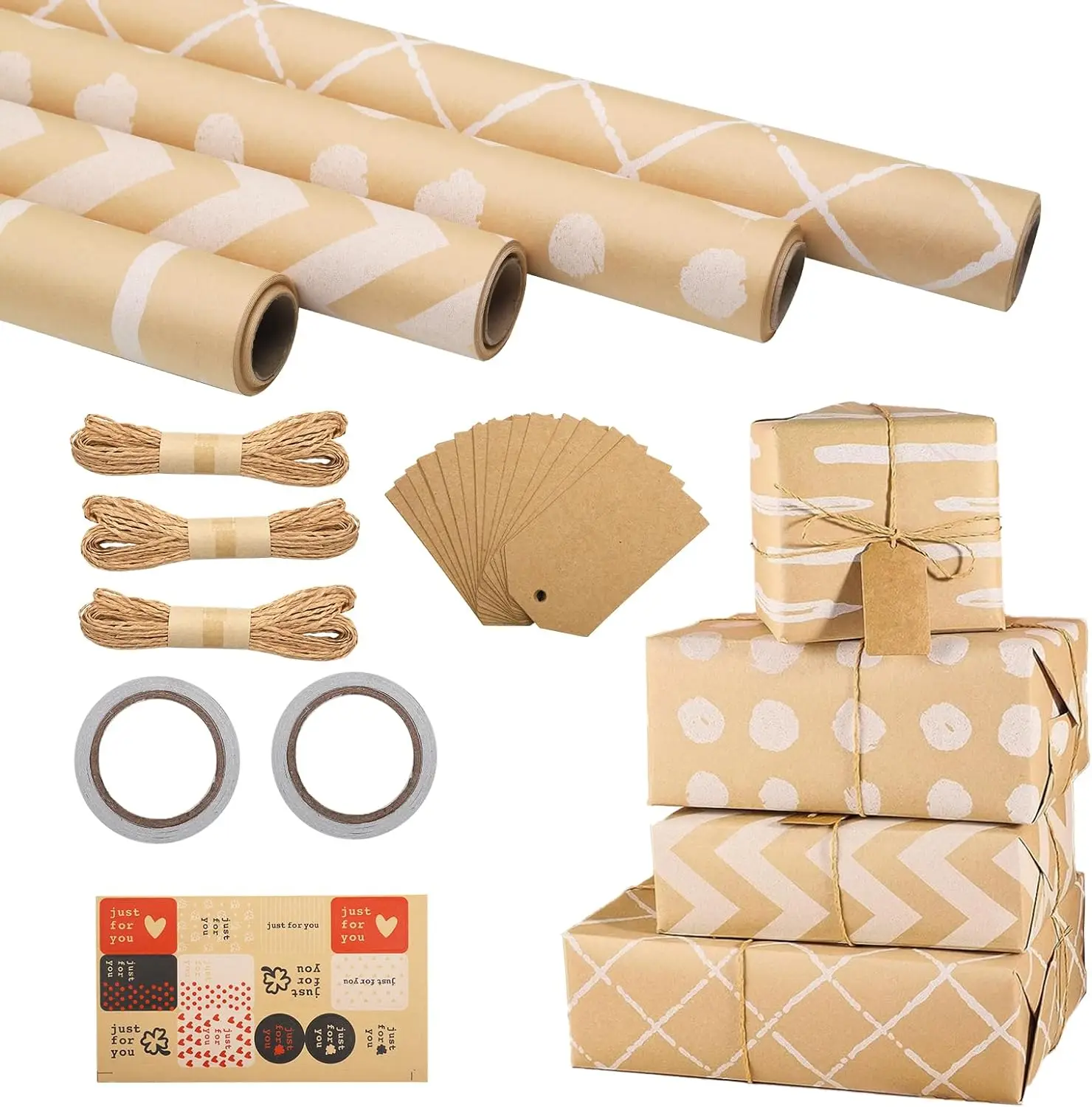 Gift-Wrapping-Paper-4-Pieces-Roll-Kraft-Paper-Wrapping-Pattern-for ...
