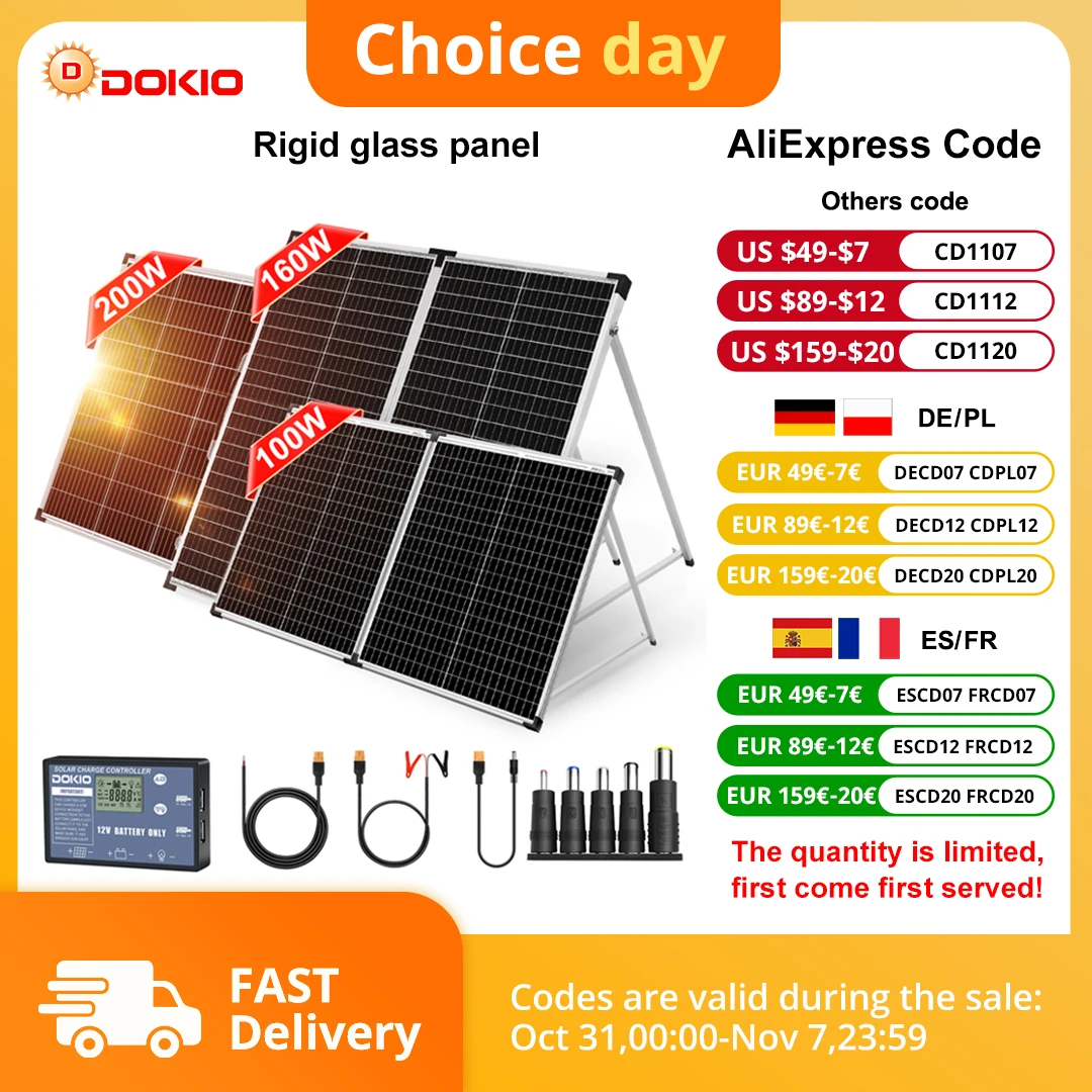 Dokio Ukraine 100W 160W 200W Foldable Solar Panel with 10A/20A ...