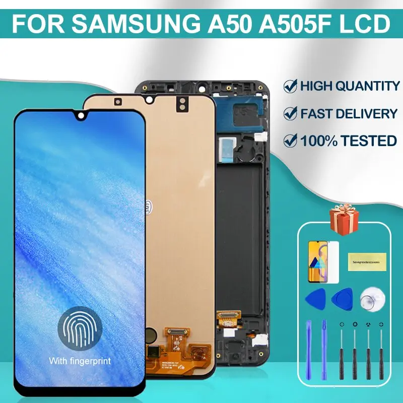 Reemplazo de digitalizador de pantalla táctil LCD con huella dactilar para Samsung Galaxy A50 ...