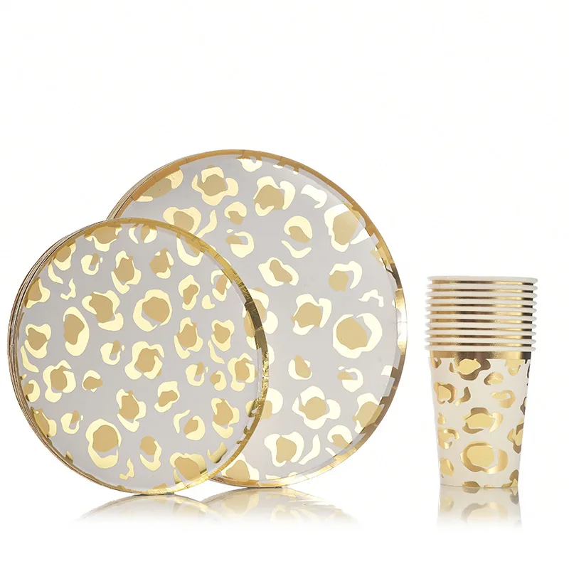 Selva animal ouro leopardo impressão talheres descartáveis prato de ...