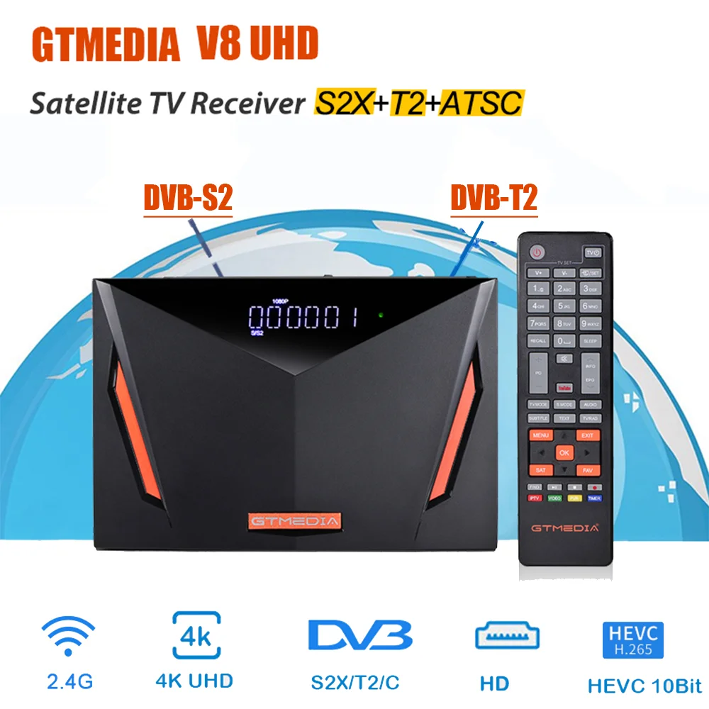 Gtmedia V8 UHD 4K Satellite Receiver DVB S2 Builting Wifi Support H.265 DVB-S/S2/S2X+T/T2/Cable ...