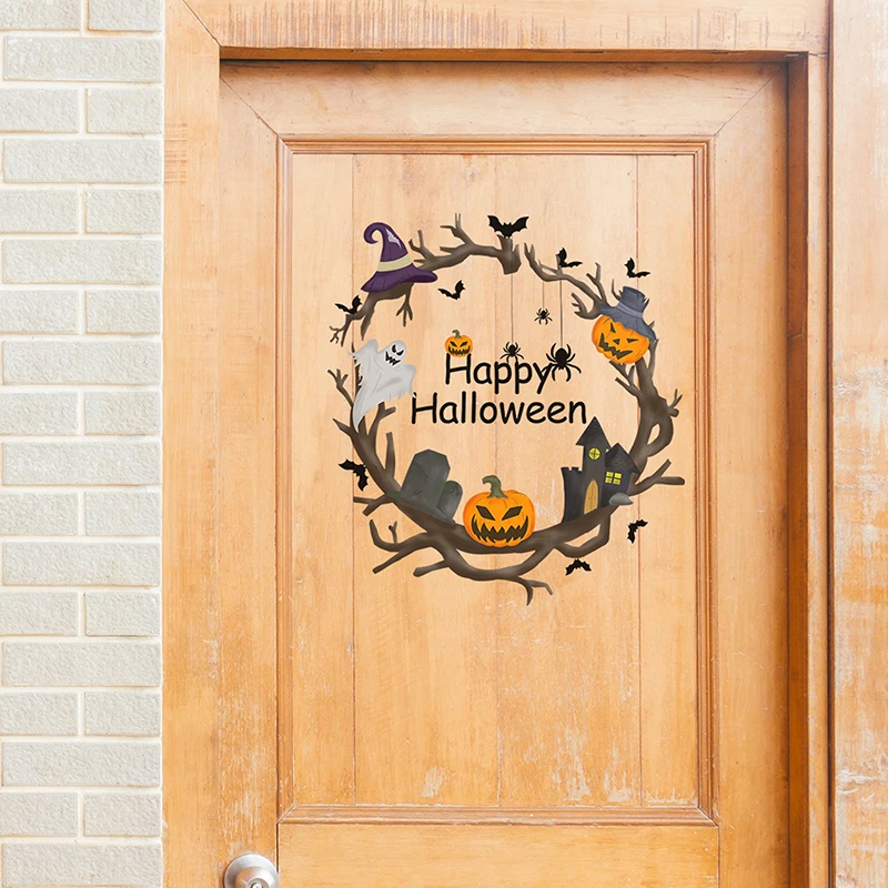 Vine-Castle-Pumpkin-Bat-Halloween-Wall-Stickers-Living-Room-Background ...