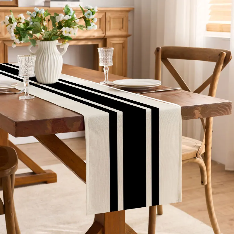 FarmhouseBlack and White Stripes Table Runner,Modern Decortaive Table ...