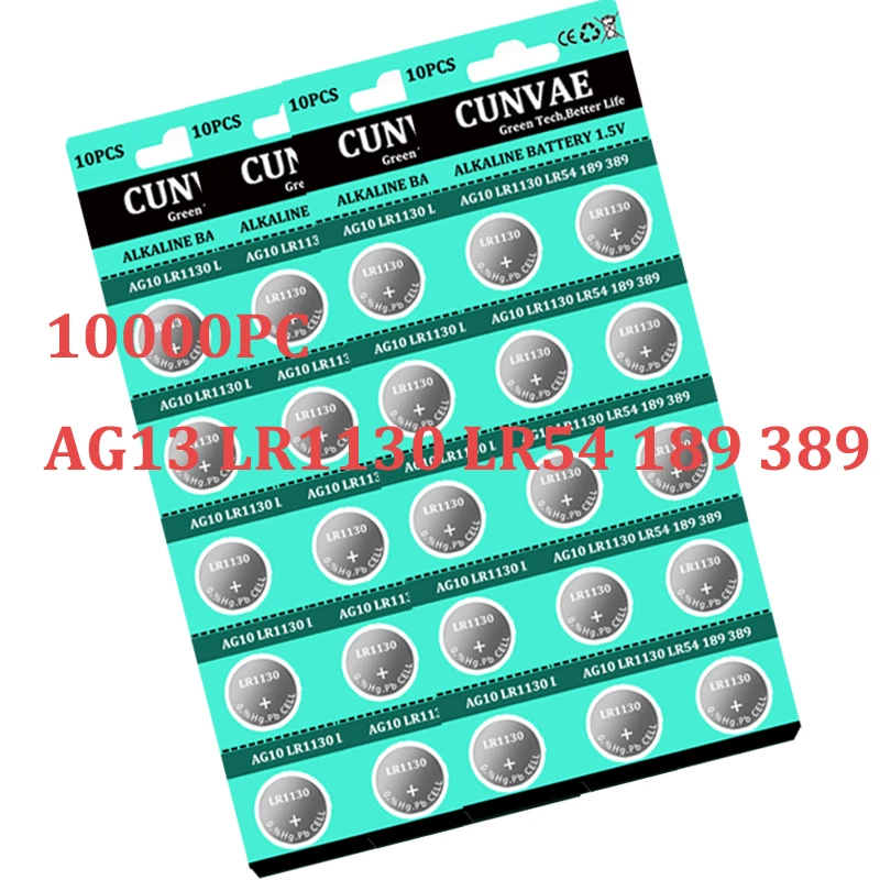 Pilas alcalinas de botón AG13, 10000 V, LR44, L1154, RW82, RW42, SR1154 ...