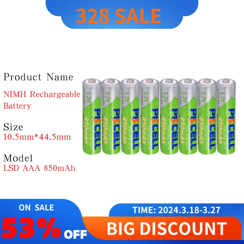20pcs-PKCELL-AAA-Battery-850mAh-1-2V-NI-MH-AAA-Low-self-discharge-3A ...