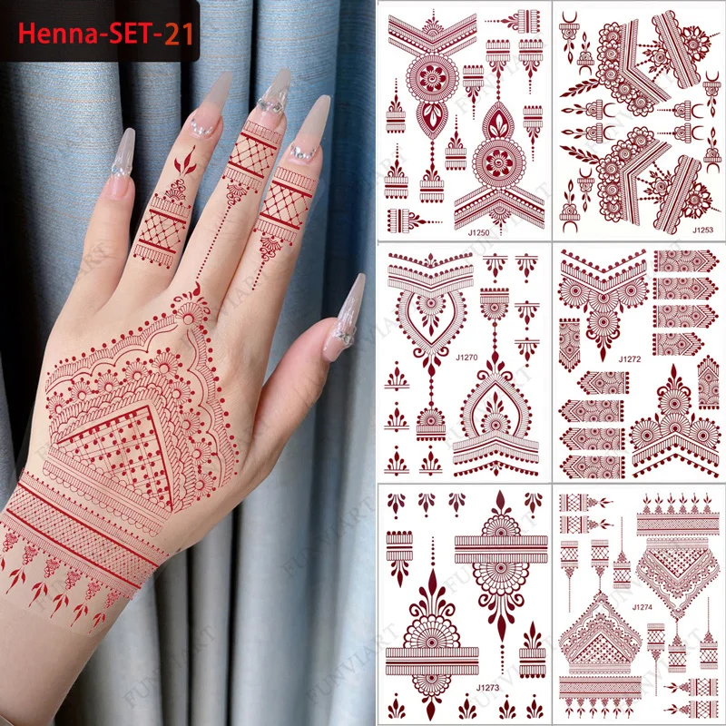 6Pcs-Lot-Henna-Instant-Stickers-for-Hand-Temporary-Tattoos-for-Women ...