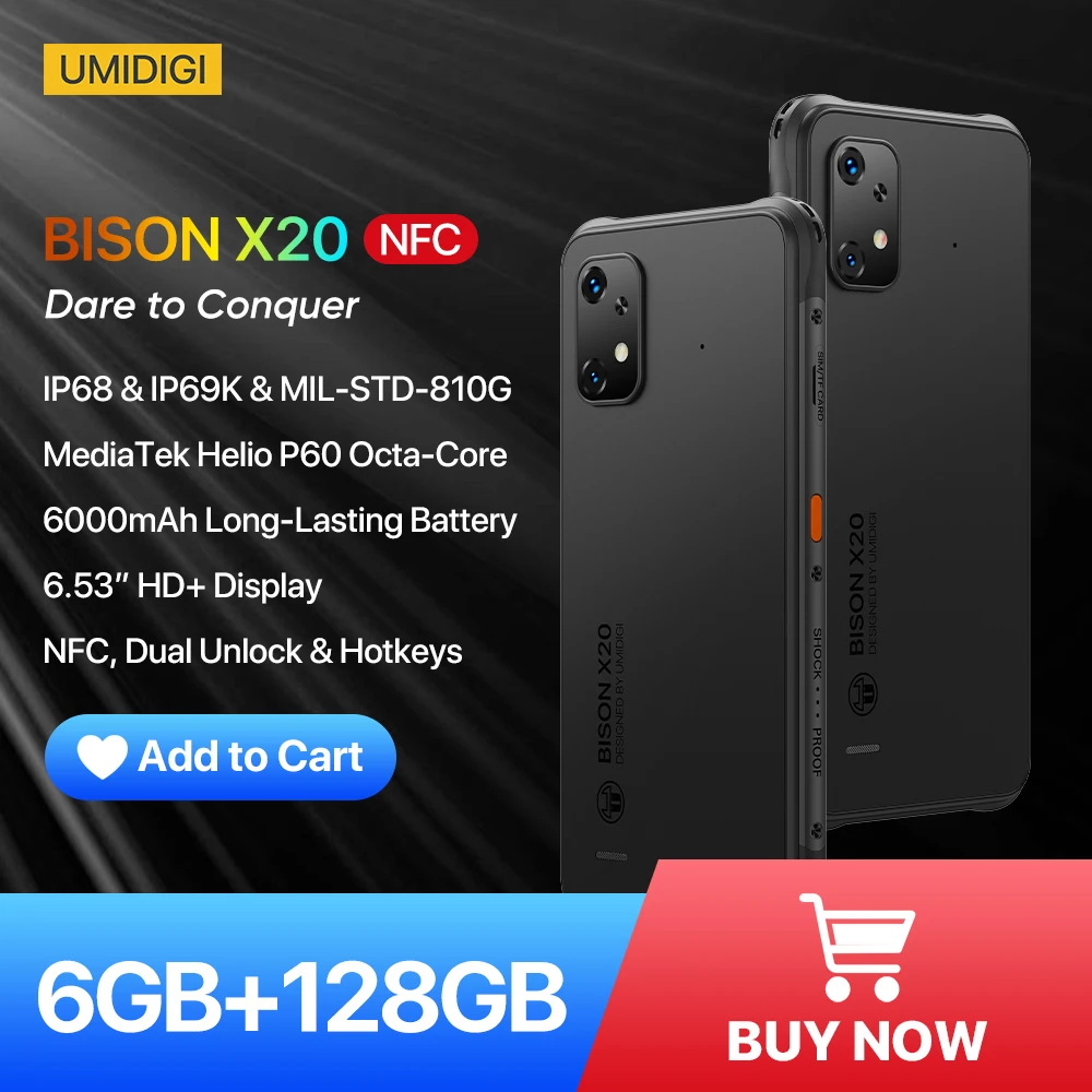 IP68-IP69K-UMIDIGI-BISON-X20-Rugged-Smartphone-Android-13-MTK-Helio-P60 ...