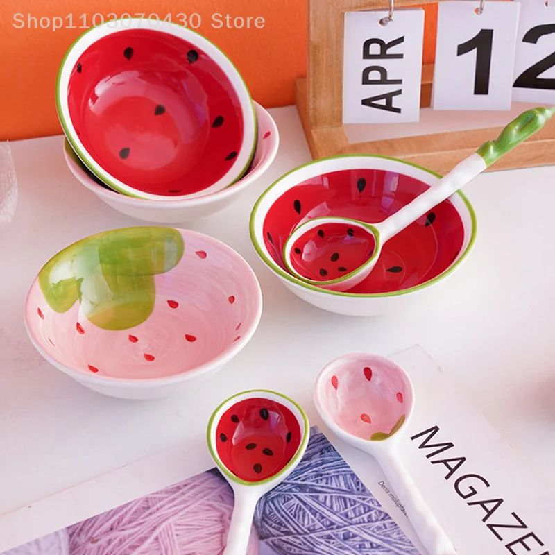 Lovely-Strawberry-Watermelon-Shaped-Bowl-Spoon-Ceramic-Cereal-Spoons ...