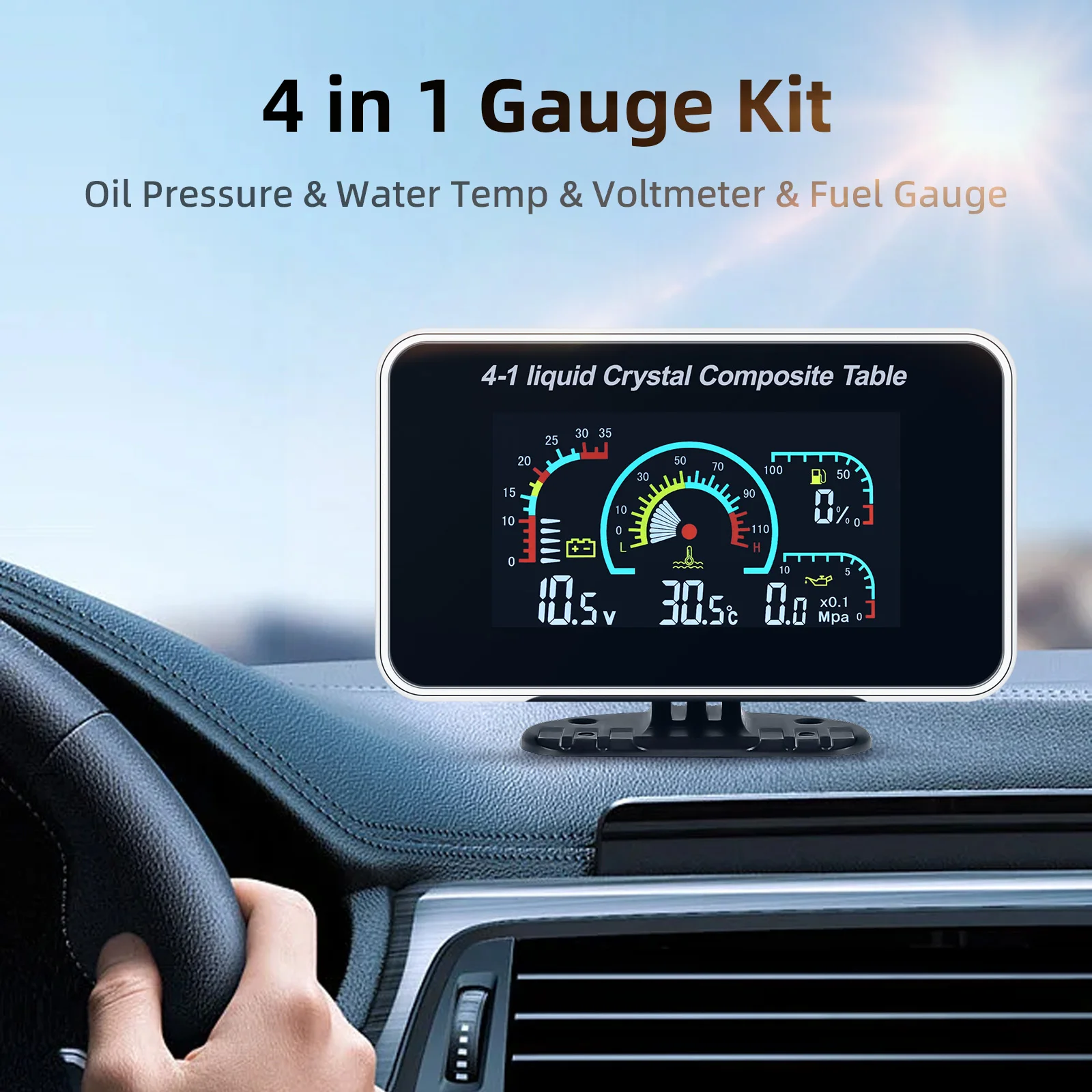 LCD-Car-Truck-Digital-Gauge-4-in-1-Oil-Pressure-Gauge-Voltmeter-Water ...