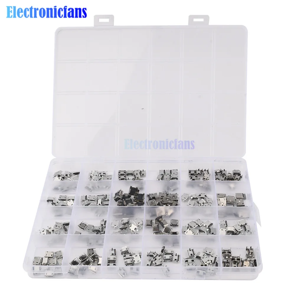240PCS 24 Models Micro USB Connector Socket Female Mini USB Soldering ...