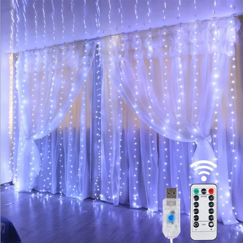 LED Curtain String Lights Christmas Garland Decor Fairy Light 8 Modes ...