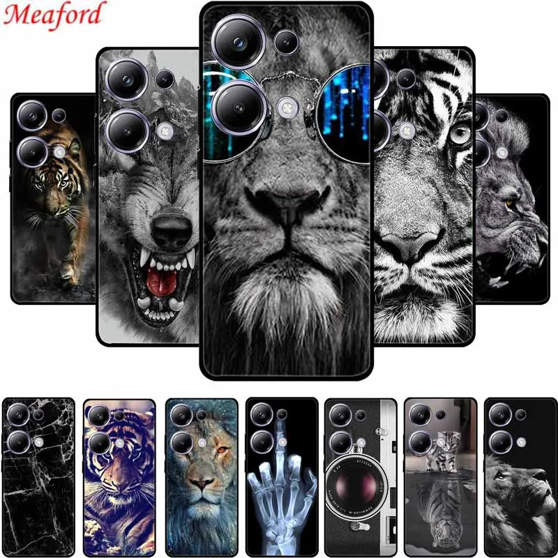 For-Xiaomi-Poco-M6-Pro-4G-Phone-Case-Cover-Lion-Wolf-Tiger-Black ...