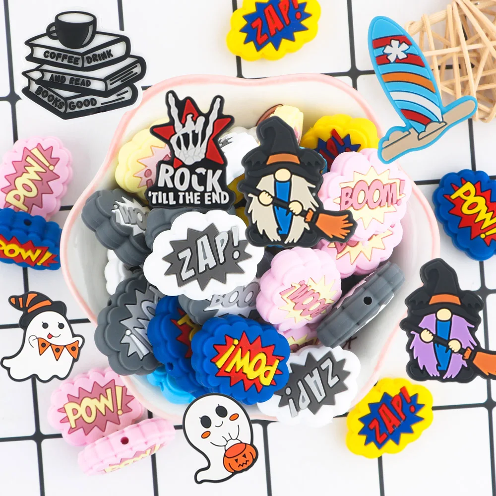 Sunrony 5/10Pcs New Cartoon Surfboard Ghost Boom Letter Silicone Beads ...