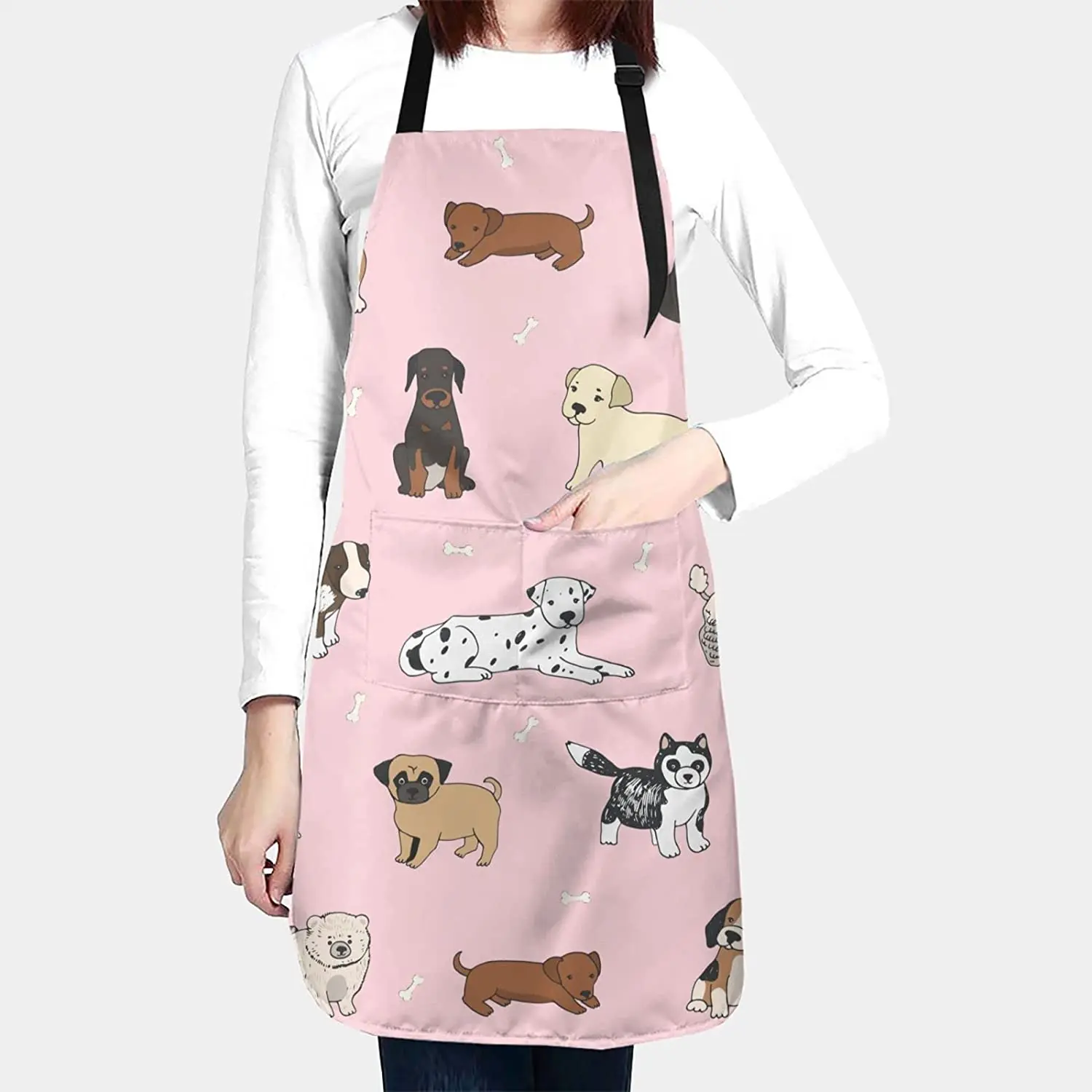 Cute Dogs Animals Waterproof Apron with 2 Pockets Cartoon Pets Kitchen ...