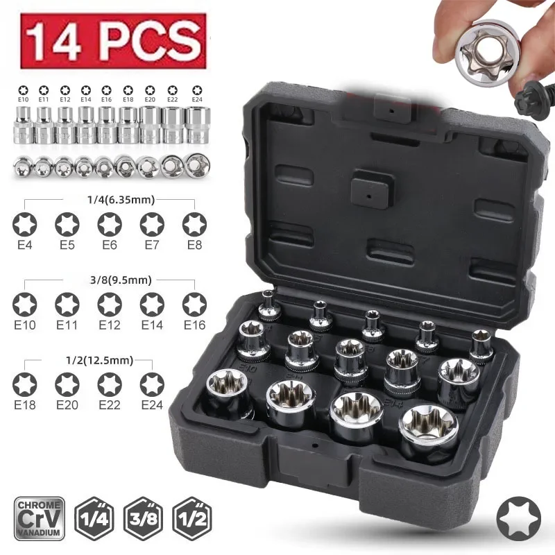 4-5-14Pcs-Torx-Star-Wrench-Socket-Head-1-2-Inch-E10-E24-Star-Female ...