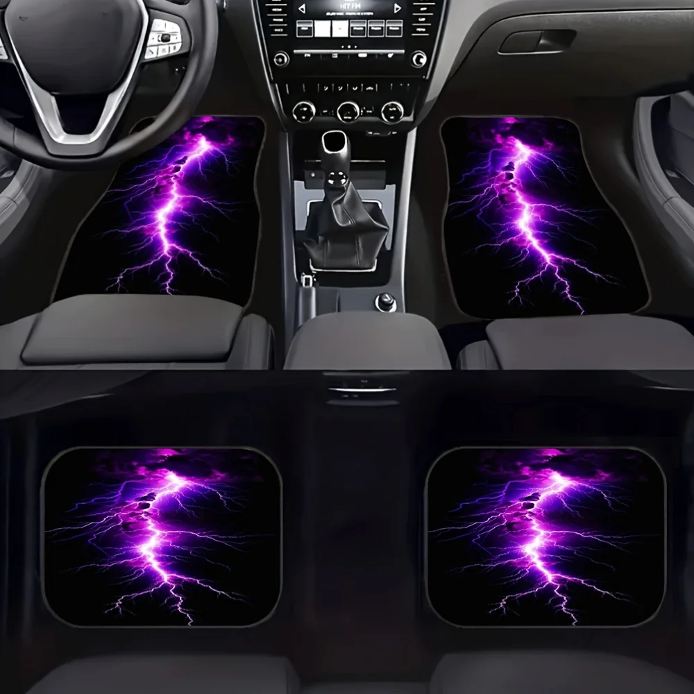 Set Of Four Car Mats Featuring A Purple Lightning Design, Made To Last ...