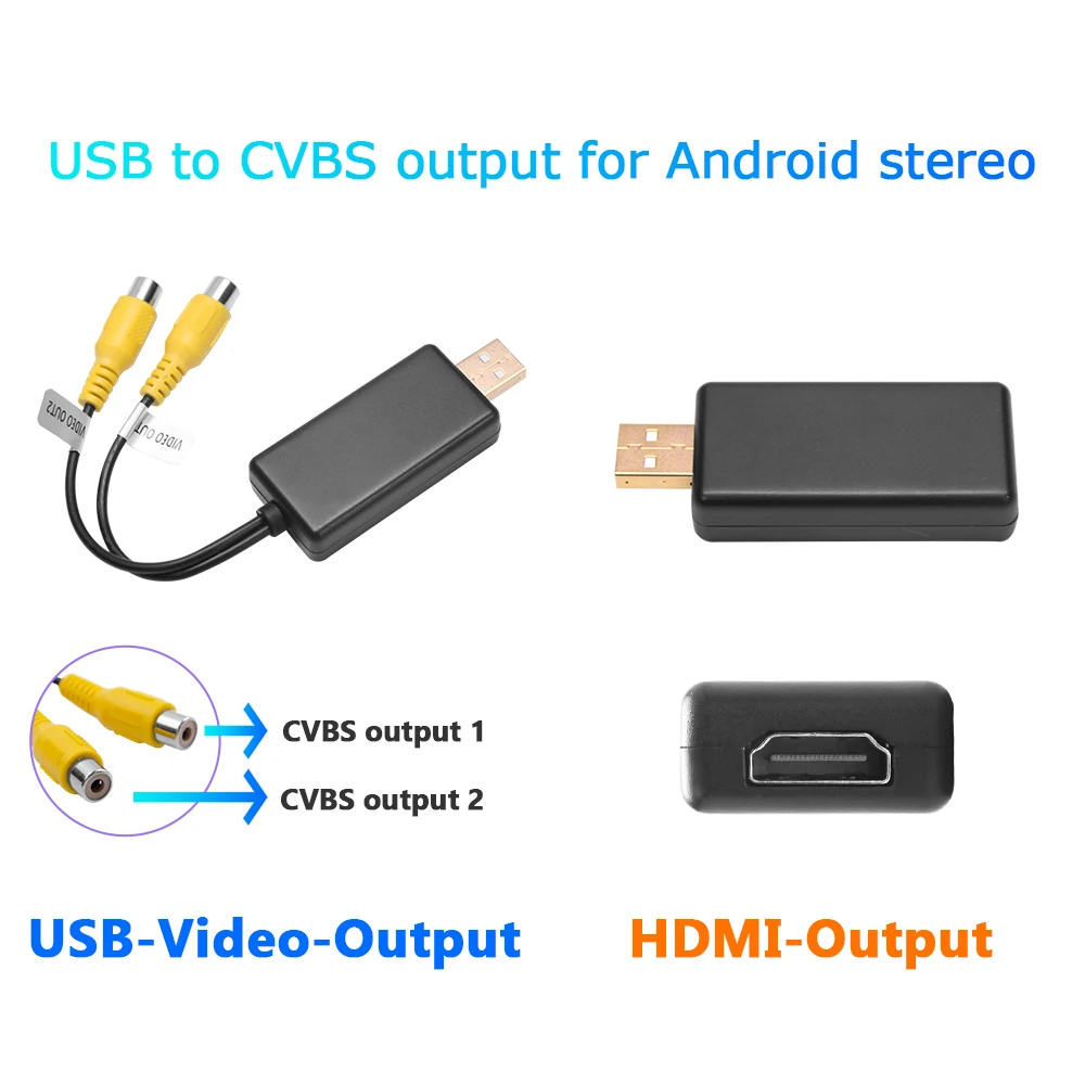 USB to CVBS RCA 비디오 출력 어댑터 박스 인터페이스, TV 모니터 디스플레이 장치에 연결, 안드로이드 라디오 멀티미디어 플레이어 HDMI