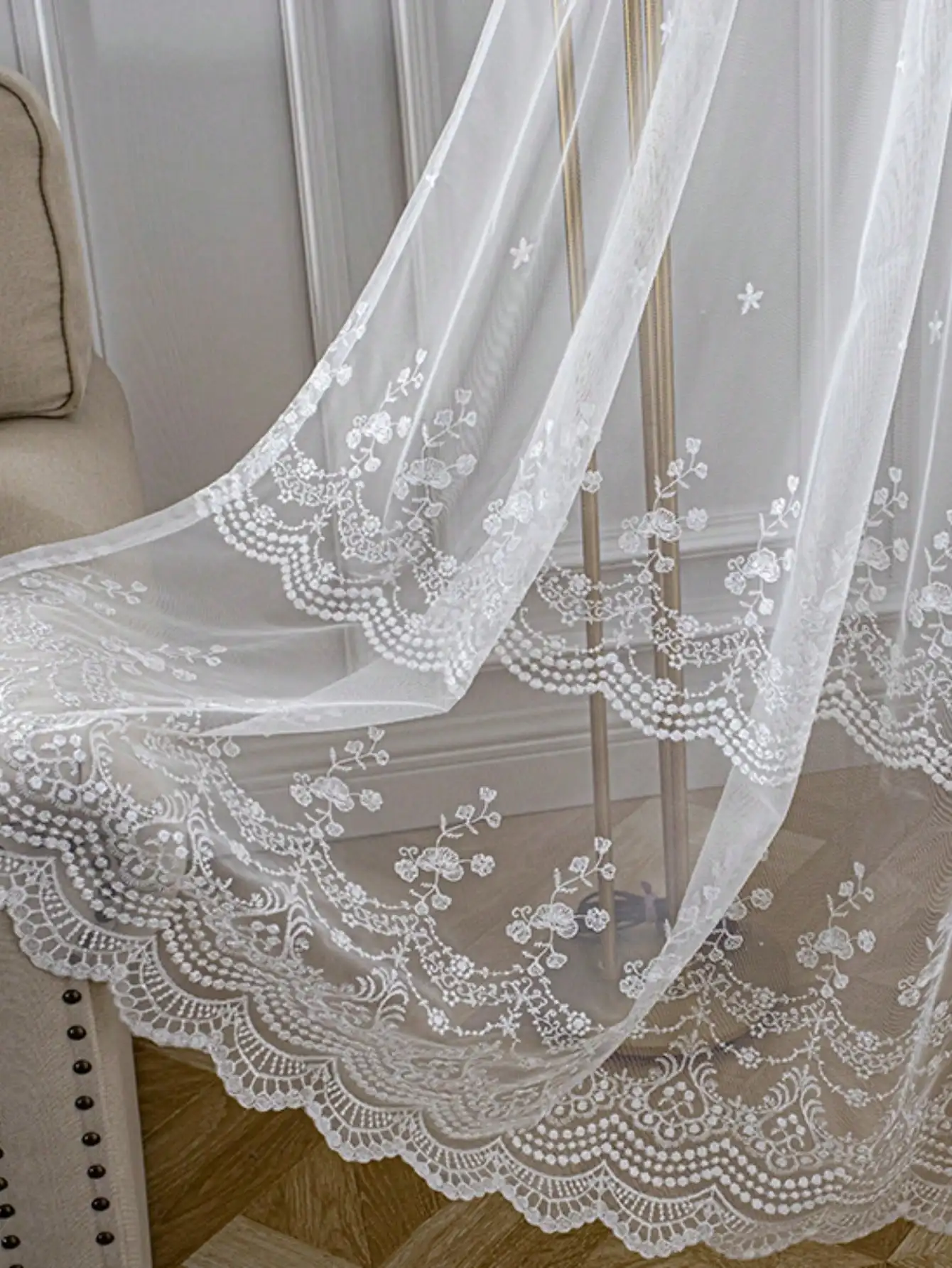 Simple modern embroidered finished window gauze fabric nordic curtains ...