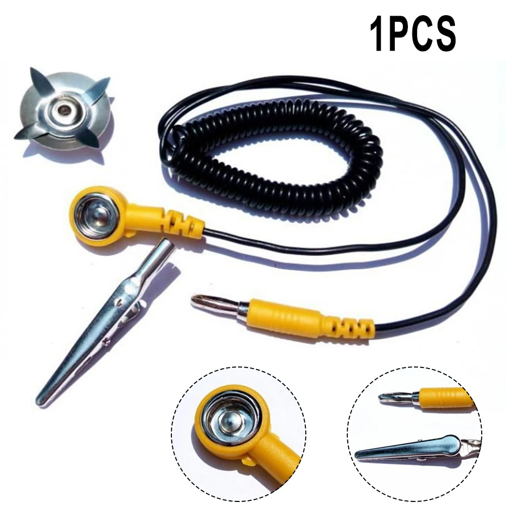 1pc ESD Ground Wire Anti-static Yellow Black Grounding Cable Coiled ...