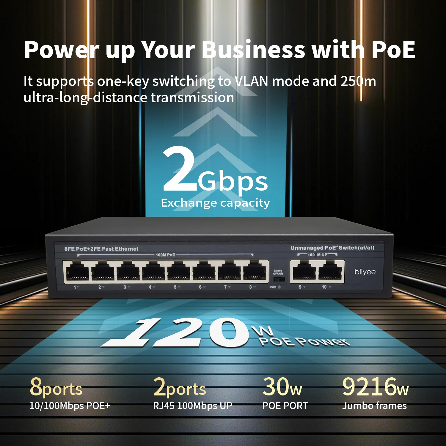120W POE switch 100M Gigabit standard 8-port POE switch network power ...