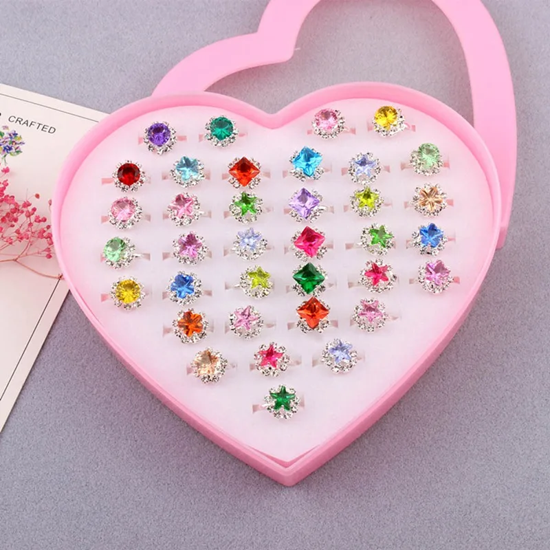 12-36PCS-set-Adjustable-Kids-Rings-Jewelry-Star-Crystal-Animal-Resin ...