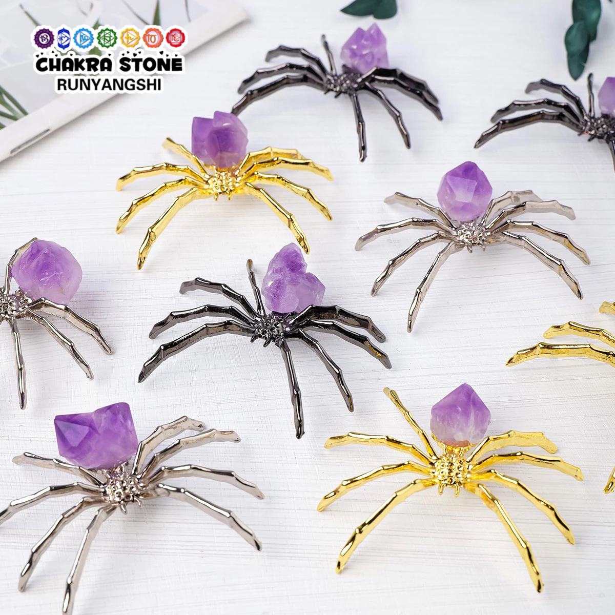 1PC Natural Crystal Amethyst Bud Raw Gemstone Spider Animal Shape ...