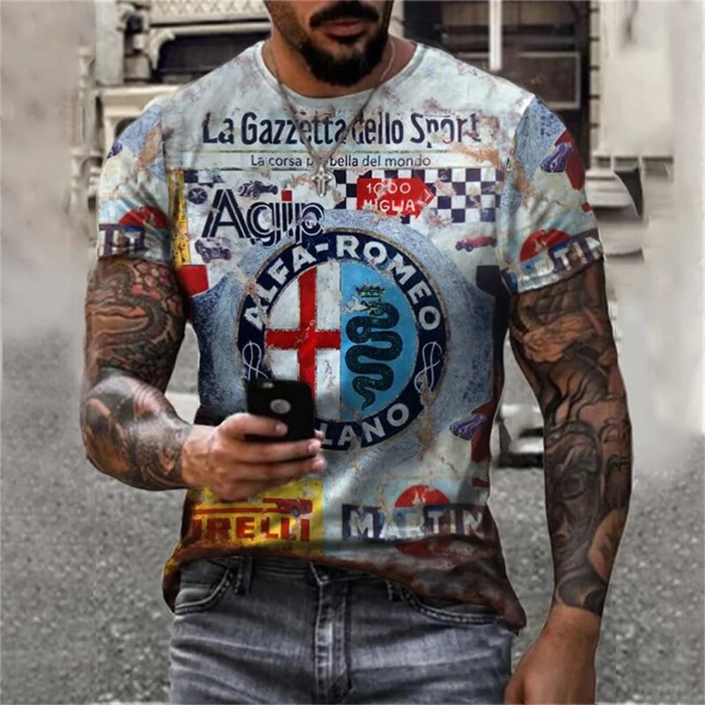 Camiseta-de-manga-curta-Alfa-Romeo-estampada-masculina-Top-vintage ...