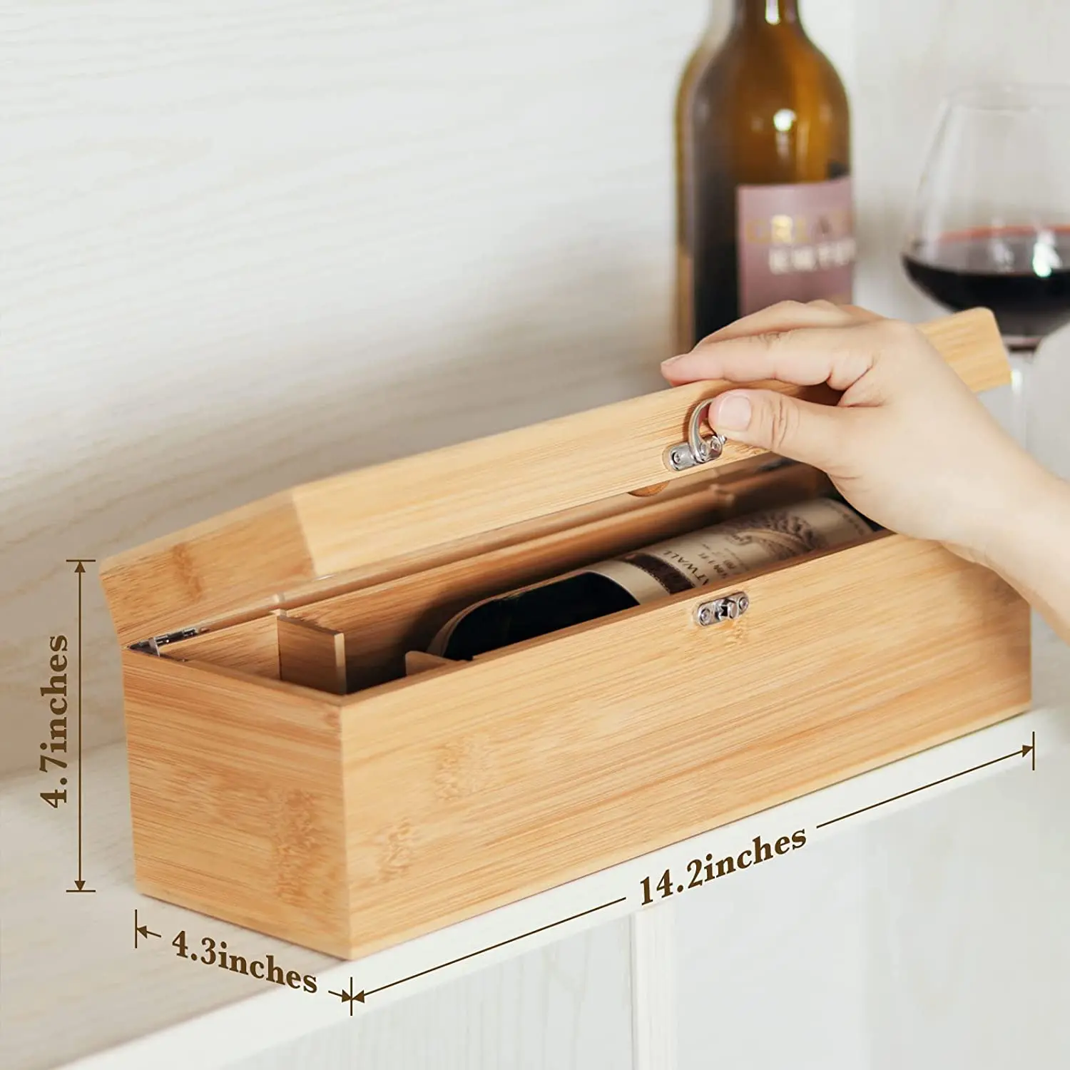 Boîte À Vin En Bambou Avec 4 Accessoires De Vin, Coffret De Rangement ...