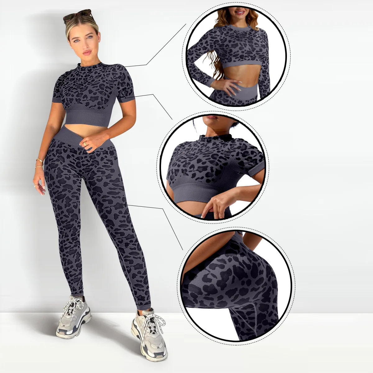 2/3PCS Seamless Leopard Yoga Sets Sports Fitness High Waist Hip Raise ...