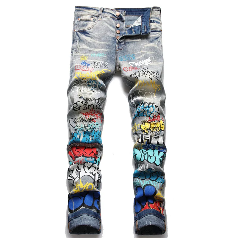 Punk-style-Men-s-Slim-Fit-Jeans-Ripped-Stretch-Hip-Hop-Breathable-Pants ...