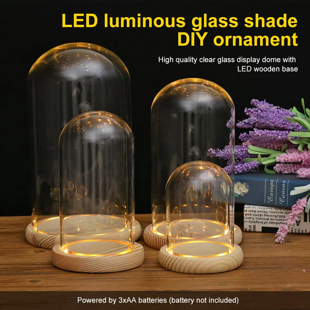 Glass-Flower-Cover-Cloche-Bell-Jar-Dome-Wooden-Base-DIY-Everlasting ...