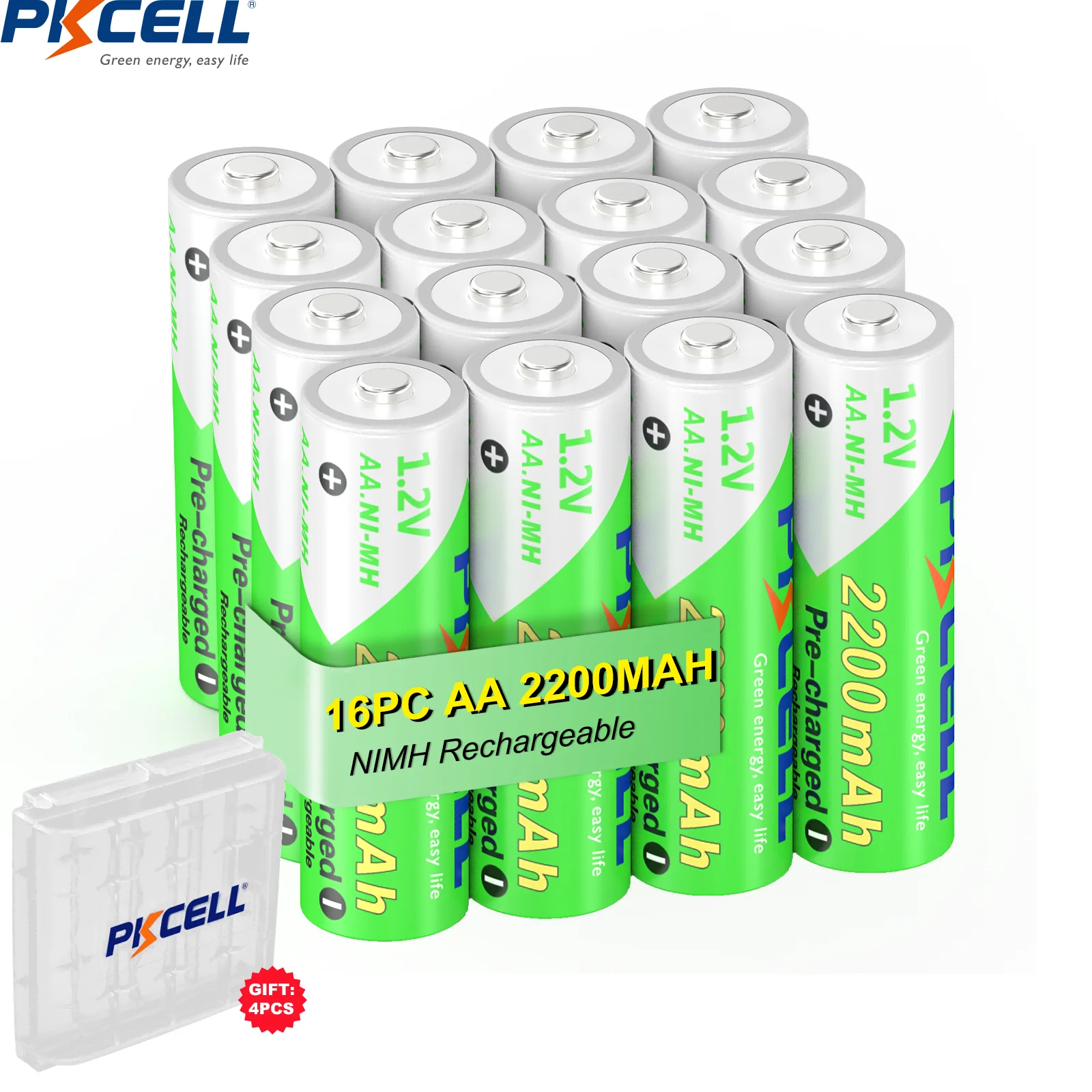16PCS PKCELL Aa Rechargeable Batteries 1.2V 2200MAH Ni-mh AA Battery ...