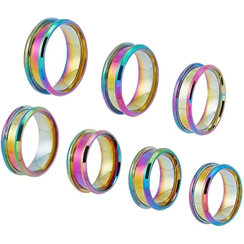 14pcs-Blank-Core-Ring-Stainless-Steel-Grooved-Ring-Round-Empty-Ring-for ...