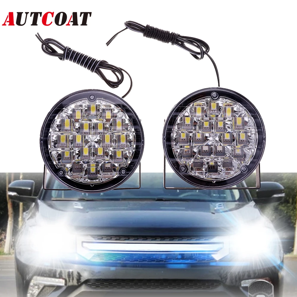 Car Round LED Daytime Running Light 18 LED Car Front Fog Lamp Driving ...