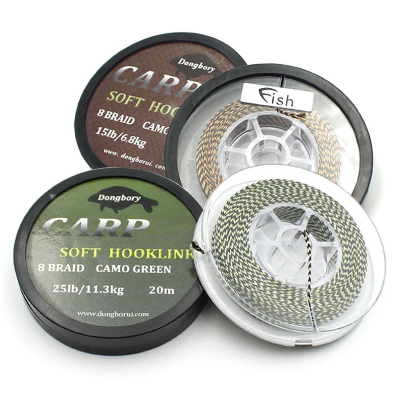 20m-Green-Brown-Carp-Fishing-Line-15LB-25LB-35LB-Soft-Hook-Link-8 ...