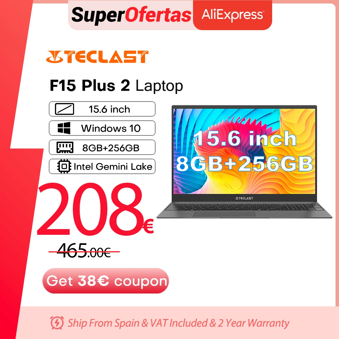 Teclast F15 Plus 2 15.6 Inch Laptop Windows 10 8GB RAM 256GB SSD Intel ...