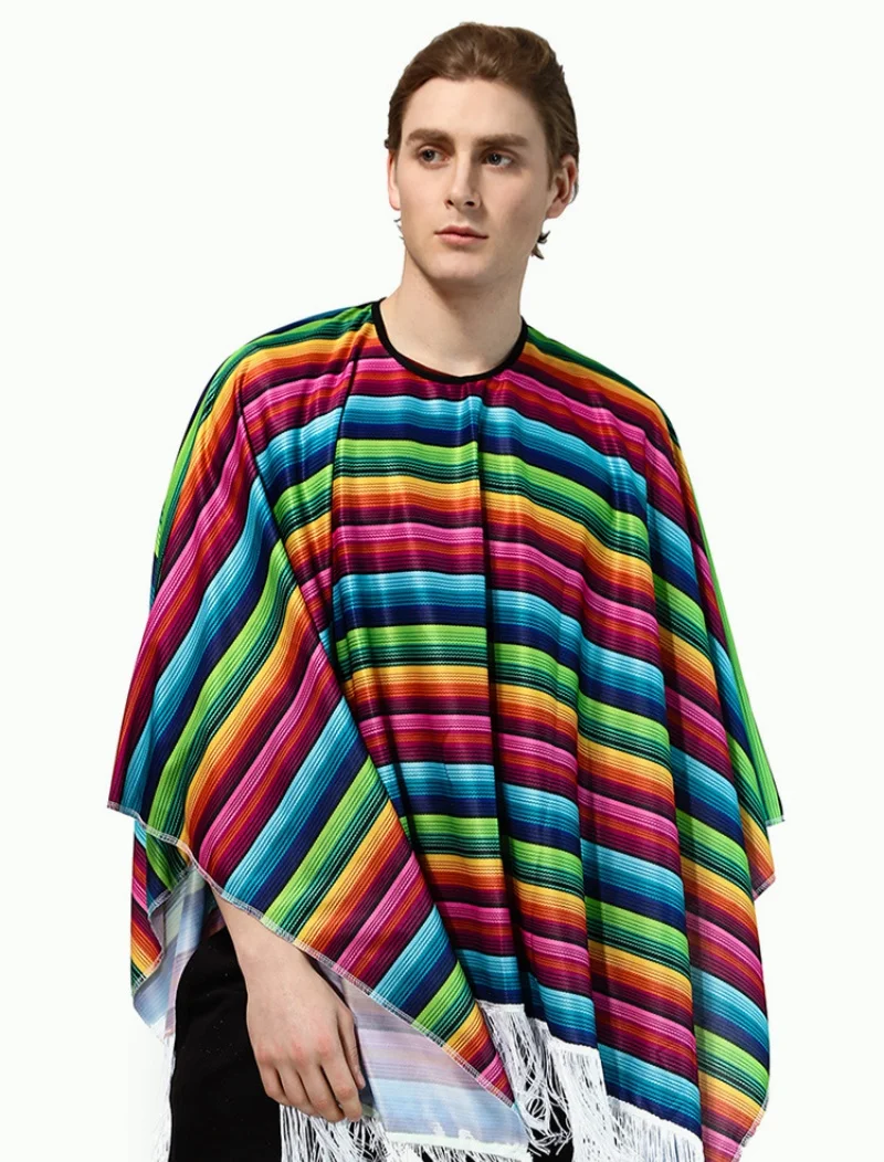 Retro Mexican Cape Poncho Shawl Men Women Costume Cosplay Cloak ...