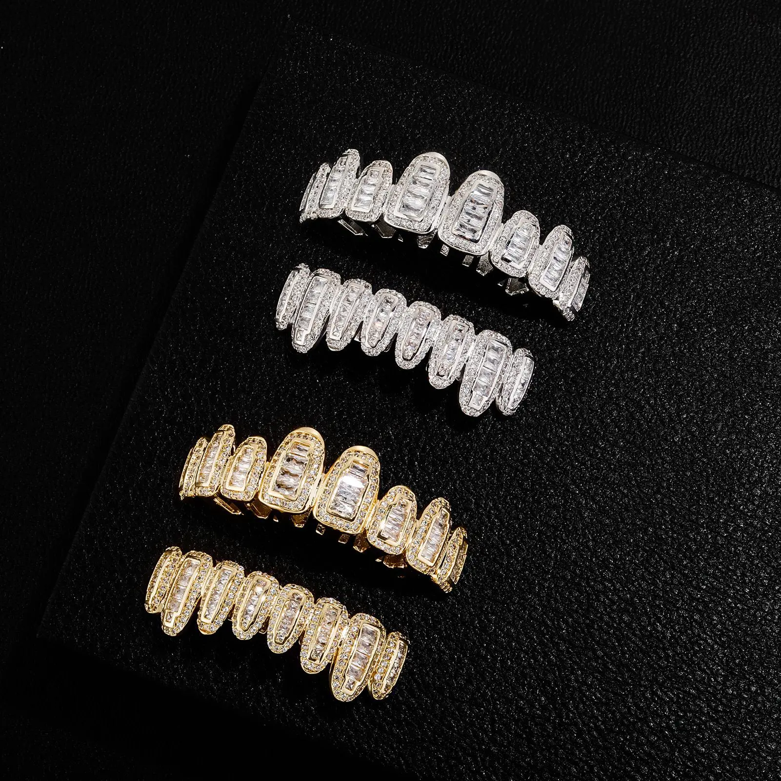 RACHELZ Hip Hop Teeth Grillz Shiny Cubic Zirconia Dental Grills Gold ...