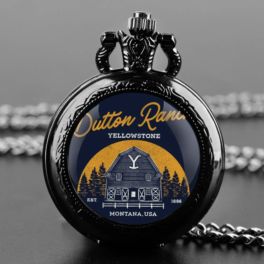 Yellowstone Dutton Ranch Glass Dome Pocket Watch with Chain Necklace ...