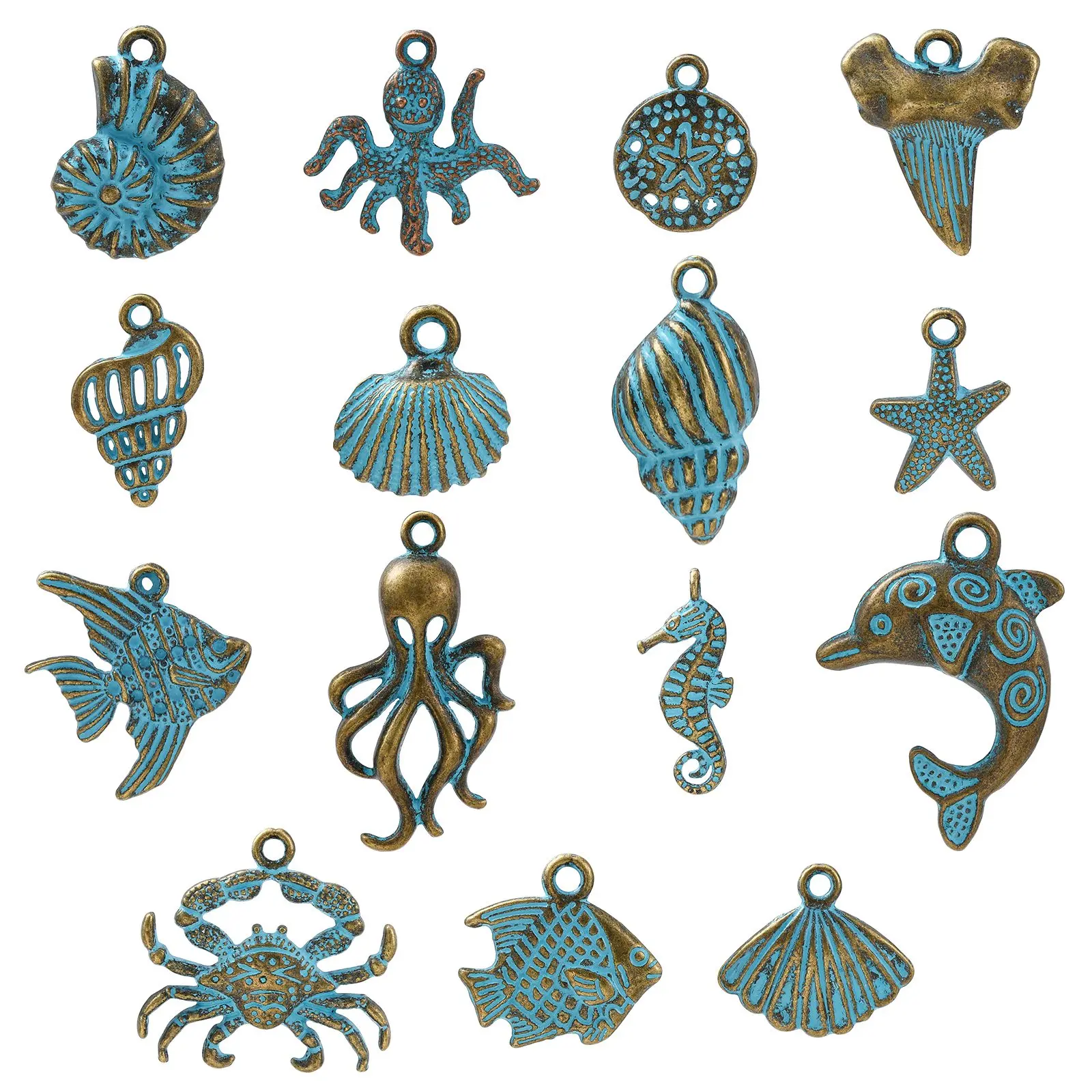 60Pcs-15-Styles-Marine-Animal-Charms-Blue-Sea-Creatures-Charms-Ocean-Fish-Dolphins-Pendants-for ...
